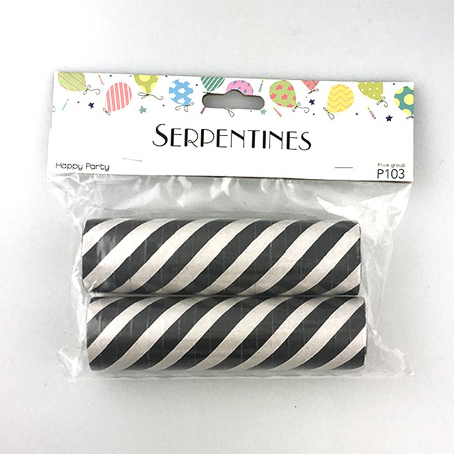 Serpentiner, sort/hvid stribet, 2 ruller