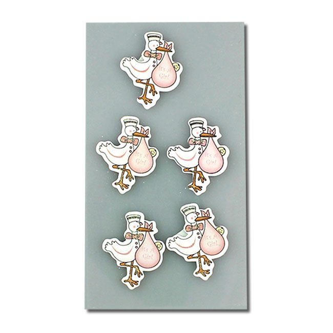 Stickers til invitationer/bordkort - Stork, Pige